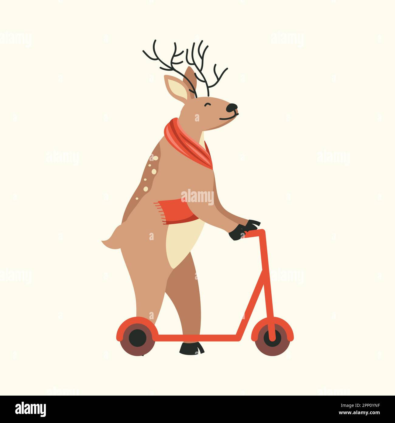 Cute Reindeer Wearing Scarf With Holding Cycle Board On Cosmic Latte ...