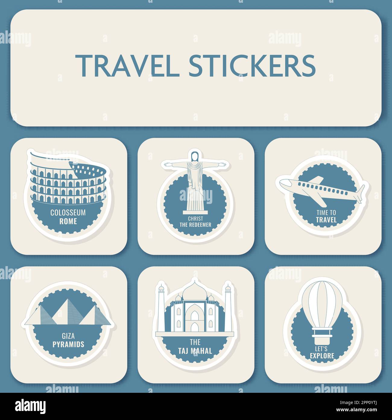 Different Country Monument With Air Vehicle For Travel Sticker ...