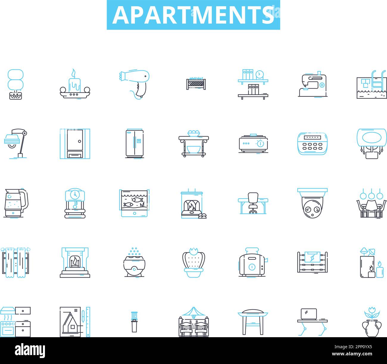 Apartments linear icons set. Homey, Cozy, Spacious, Luxurious, Stylish ...