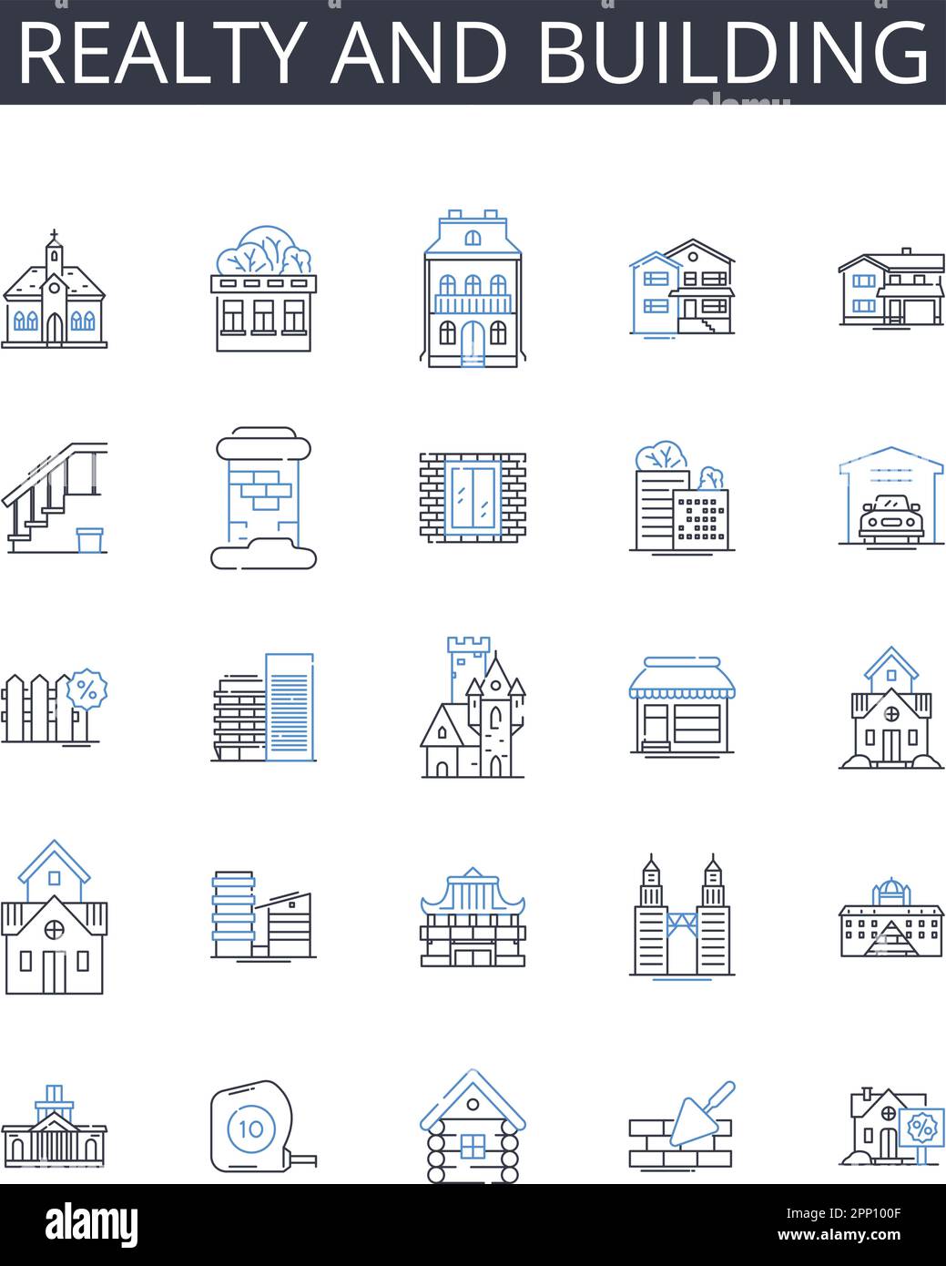 Realty and building line icons collection. Property and estate, Home ...