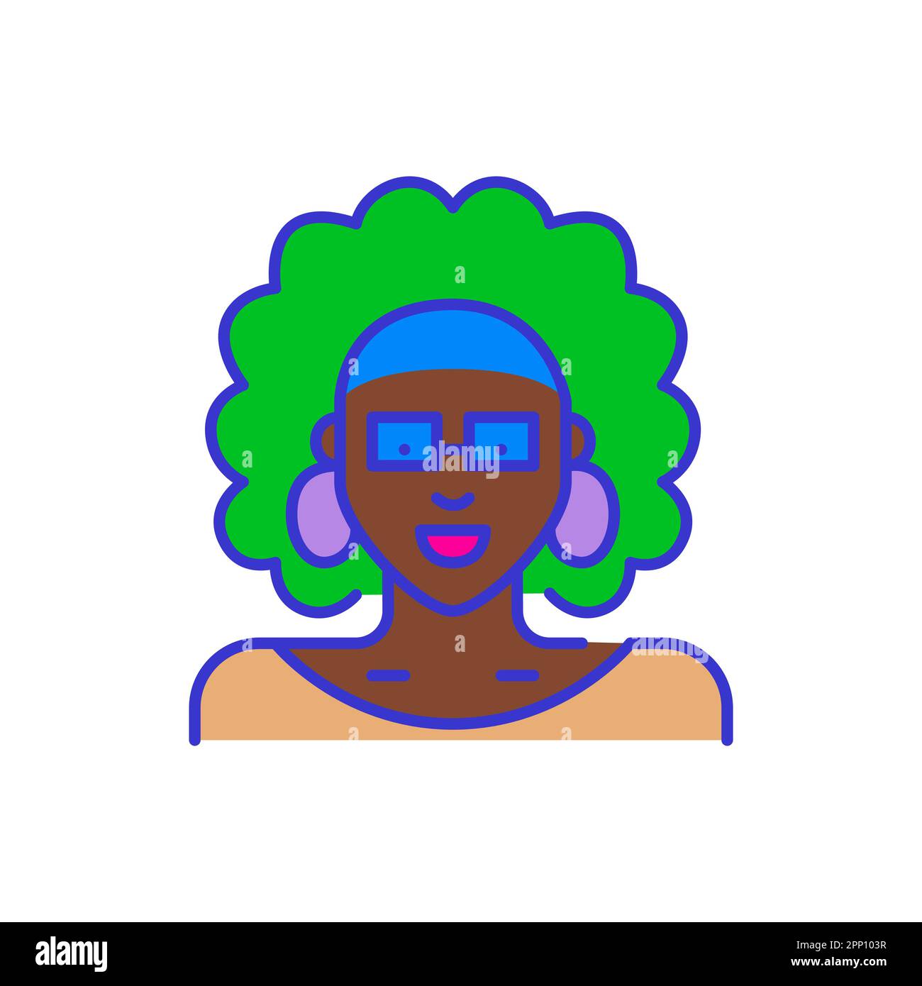 Dark skinned woman with afro hair. Bold color cartoon style simplistic ...