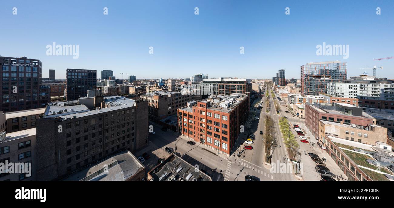 Aerial panoramic view of Chicago's West Loop Stock Photo - Alamy
