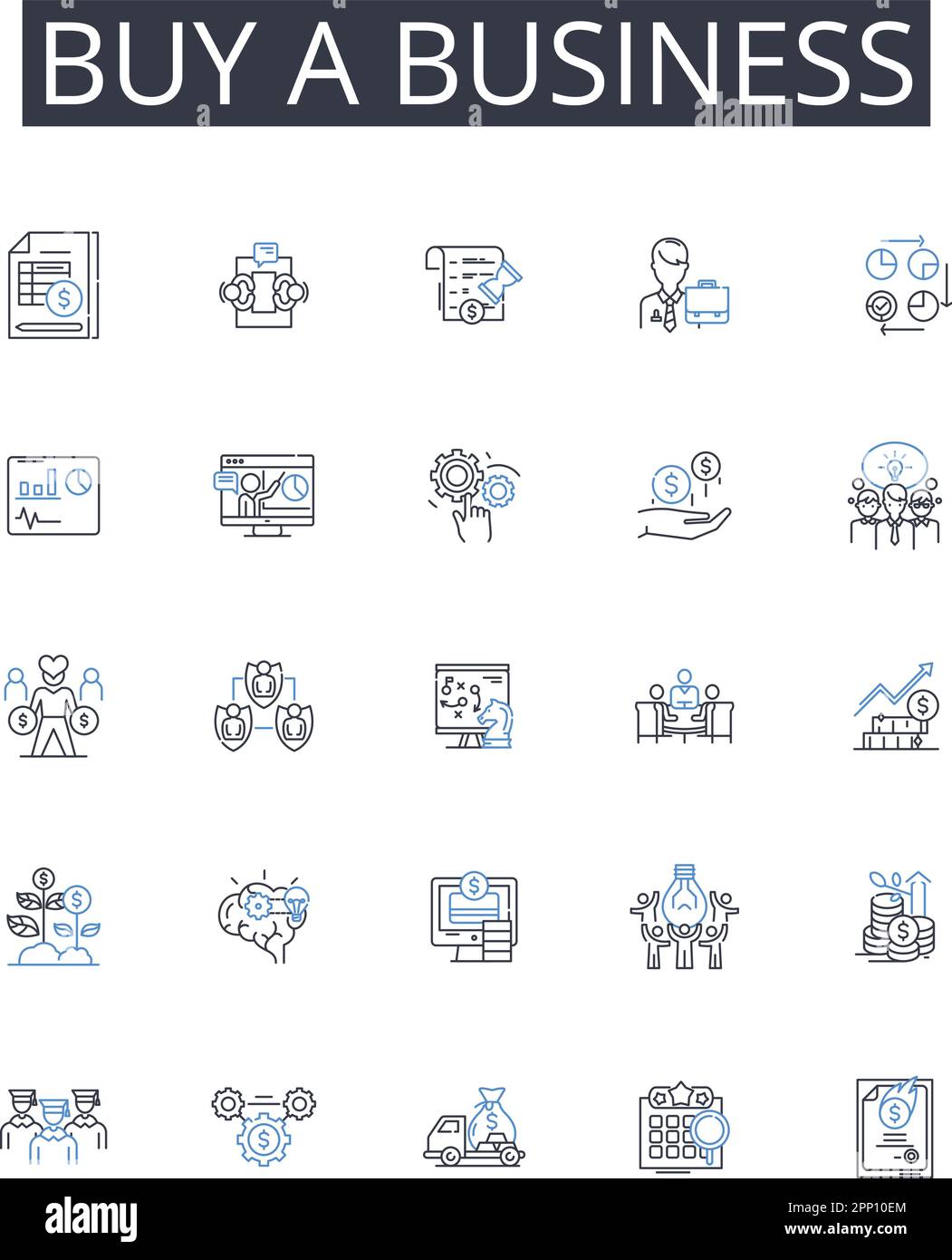 Buy a business line icons collection. Purchase a company, Acquire an ...