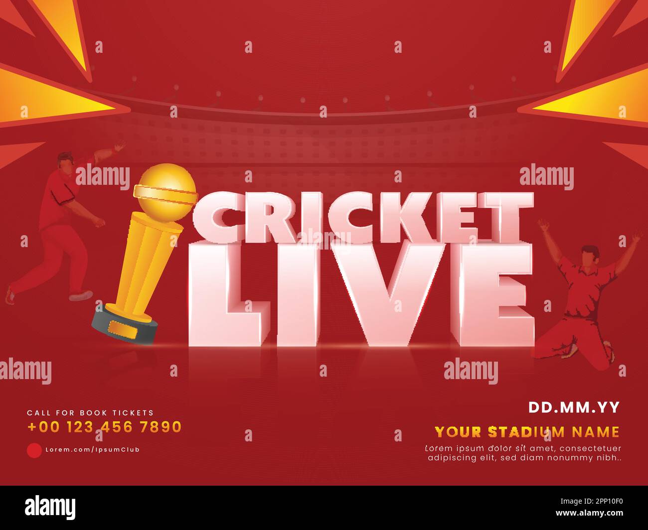 3D Render Live Cricket Text With Golden Winning Trophy Cup And ...