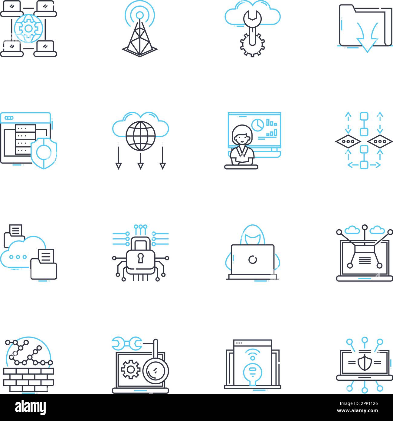Data Technology Linear Icons Set Analytics Warehousing Integration Visualization Mining