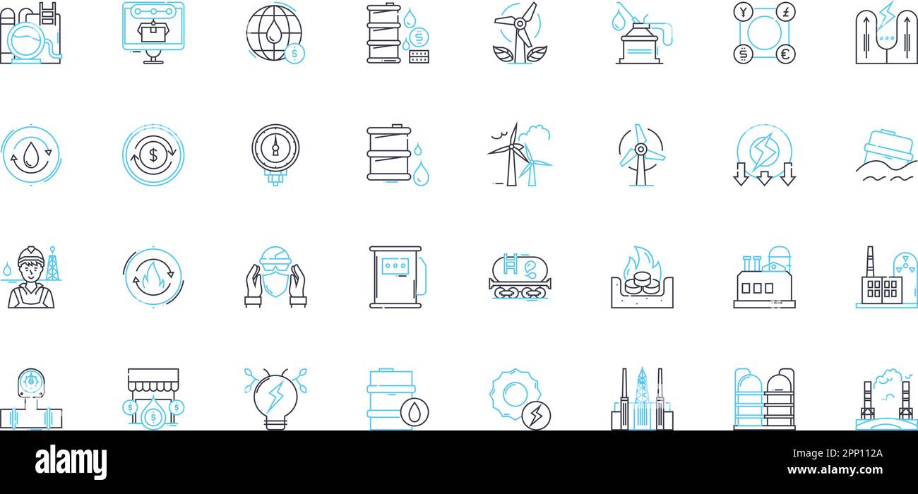 Renewable energy linear icons set. Solar, Wind, Hydro, Geothermal, Biomass, Tidal, Wave line ...