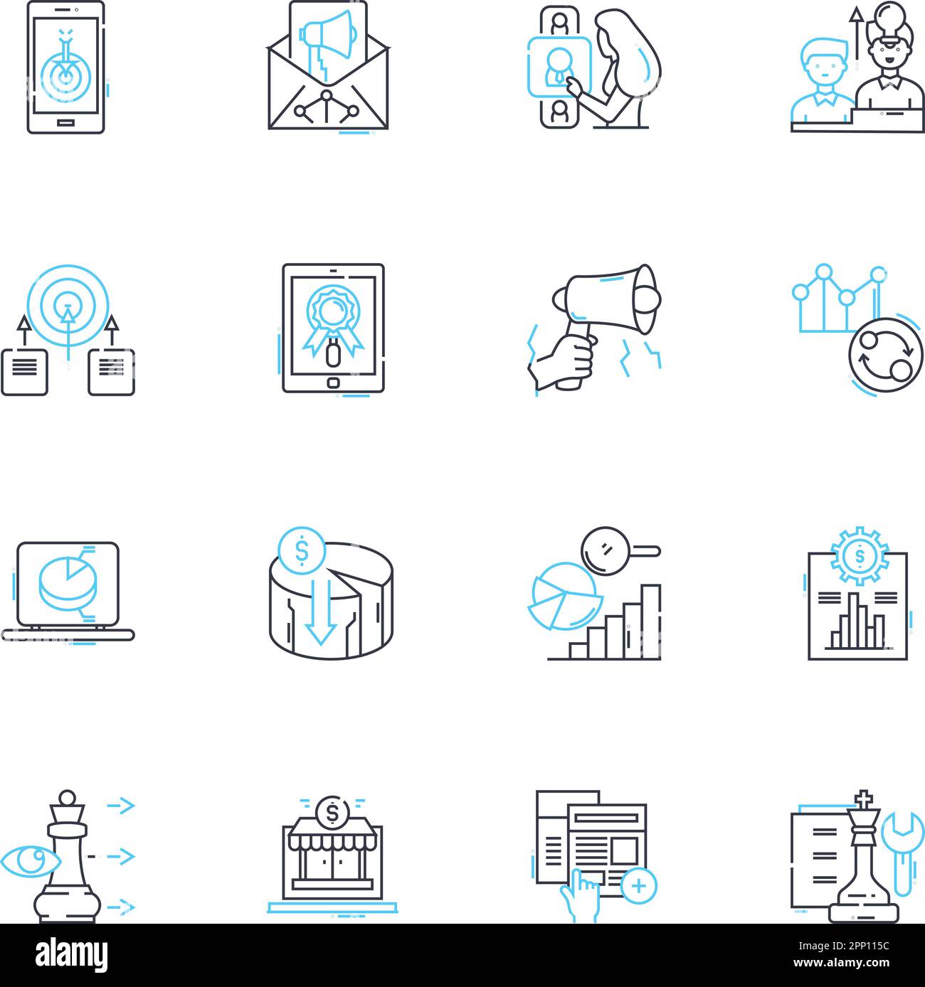 Sales outreach linear icons set. Prospect, Cold-calling, Follow-up ...