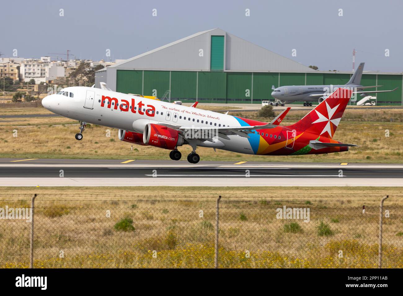 Air Malta Airbus A320-251N (Reg.: 9H-NED) taking off runway 13 in the ...
