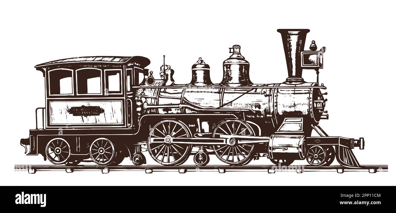 Vintage Steam Train hand drawn sketch illustration Stock Vector Image & Art - Alamy