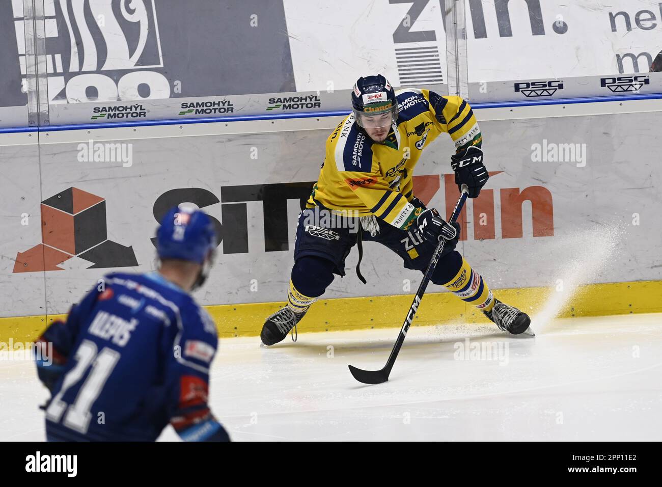 Zlin, Czech Republic. 21st Apr, 2023. L-R Jakub Klepis (Kladno) and ...