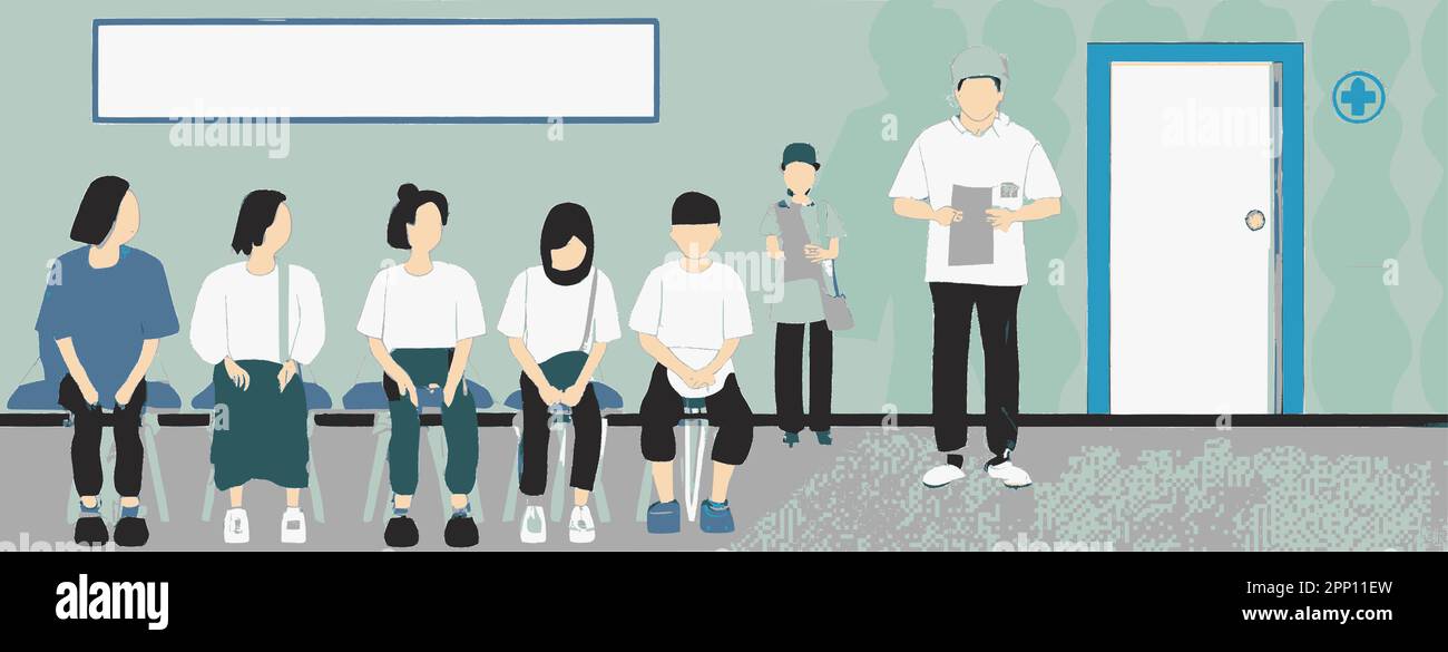Patients waiting in line at the doctor's office vector illustration ...