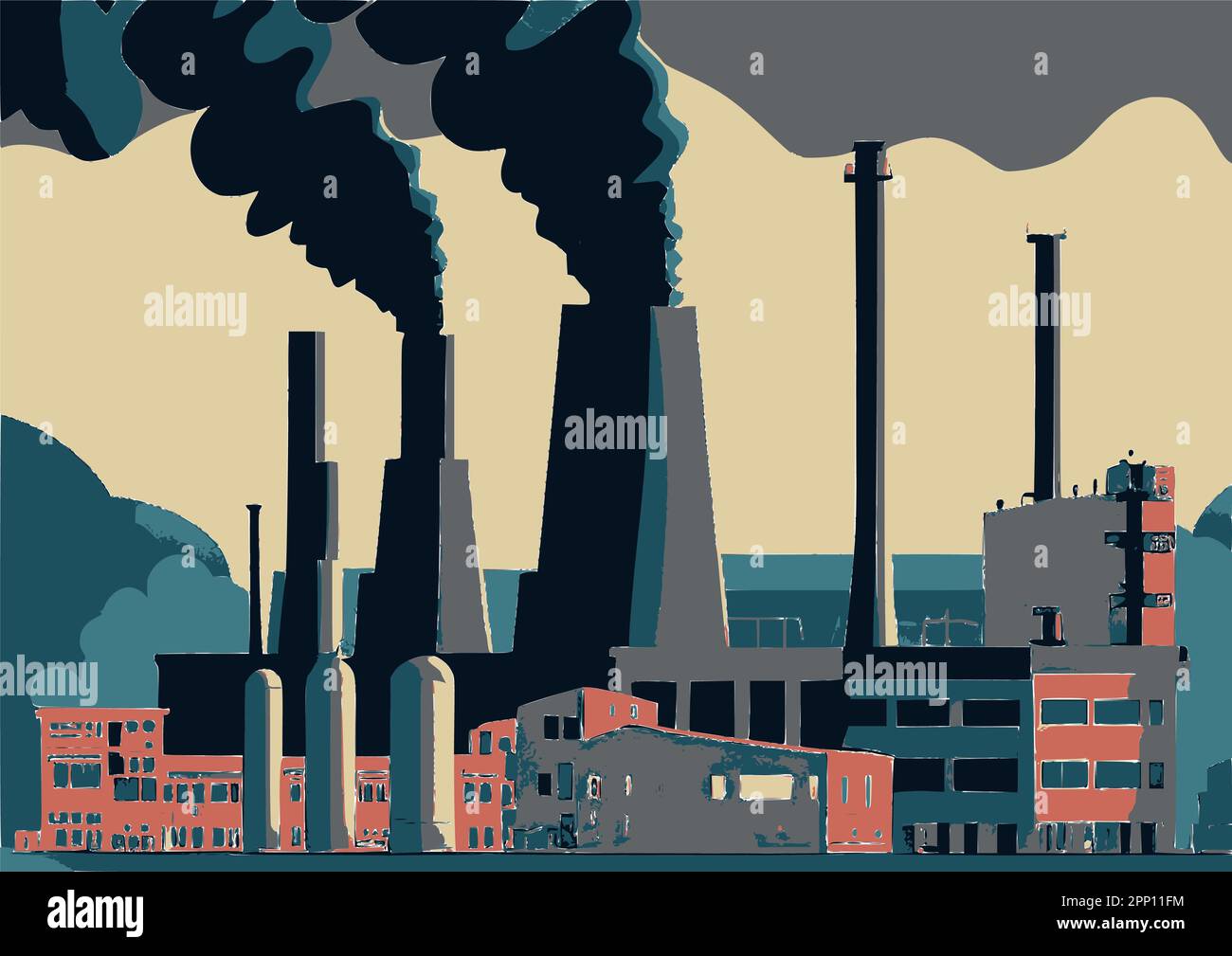 Huge industrial plant, air pollution, vector image Stock Vector Image ...