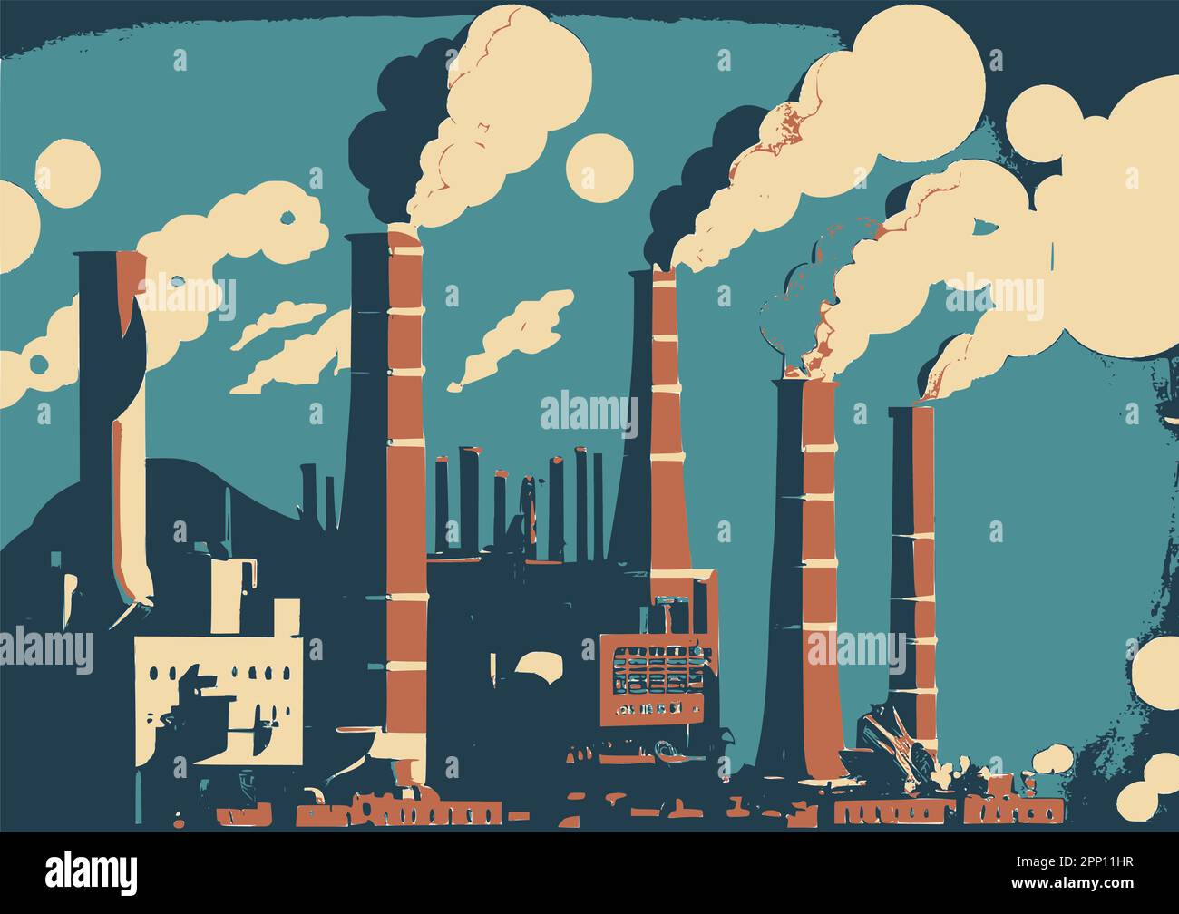 Huge industrial plant, air pollution, vector image Stock Vector Image ...