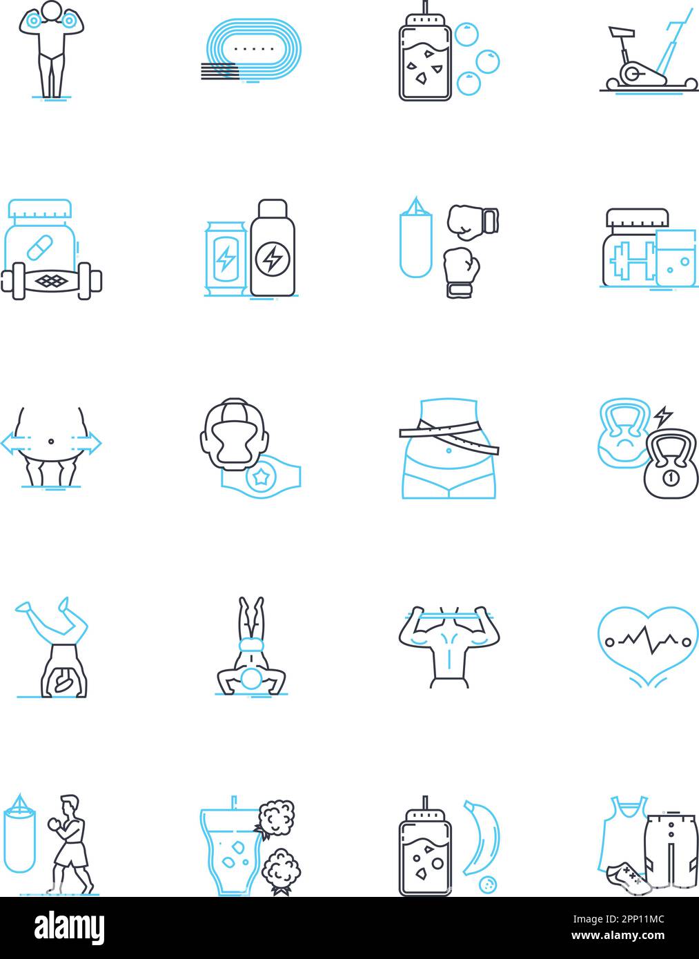 Yoga class linear icons set. Asana, Sun salutation, Warrior, Pranayama ...