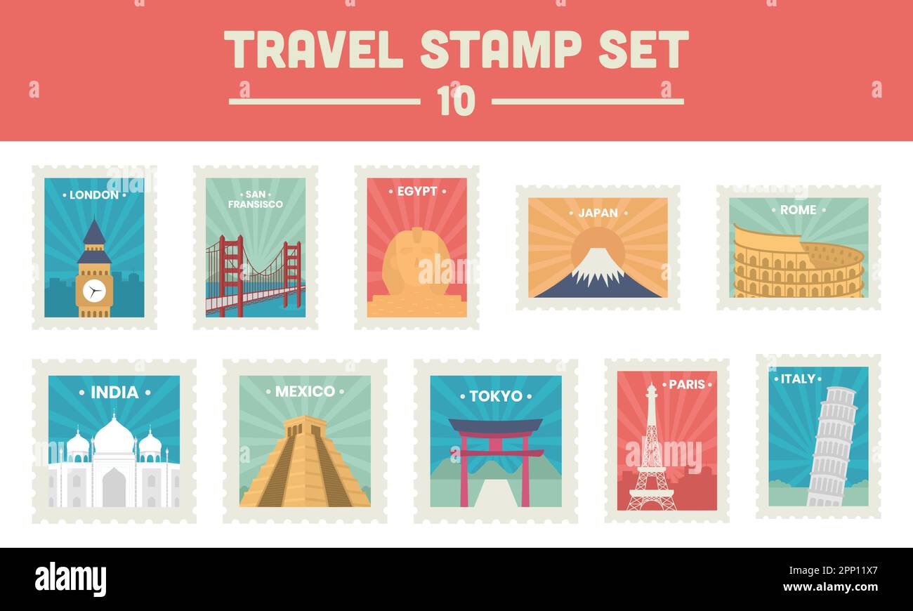 World Monument For Travel Stamp Or Ticket Collection Stock Vector Image ...