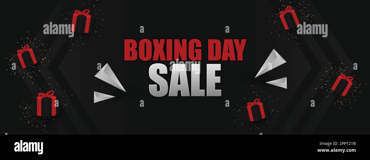 3D Render Boxing Day Sale Text With Triangle Elements And Flying Gift ...