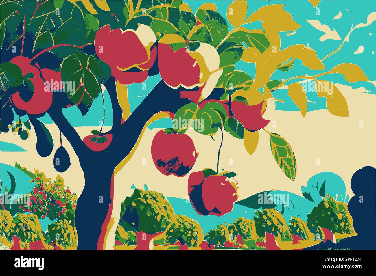 Fruit orchard in summer, vector illustration Stock Vector Image & Art ...