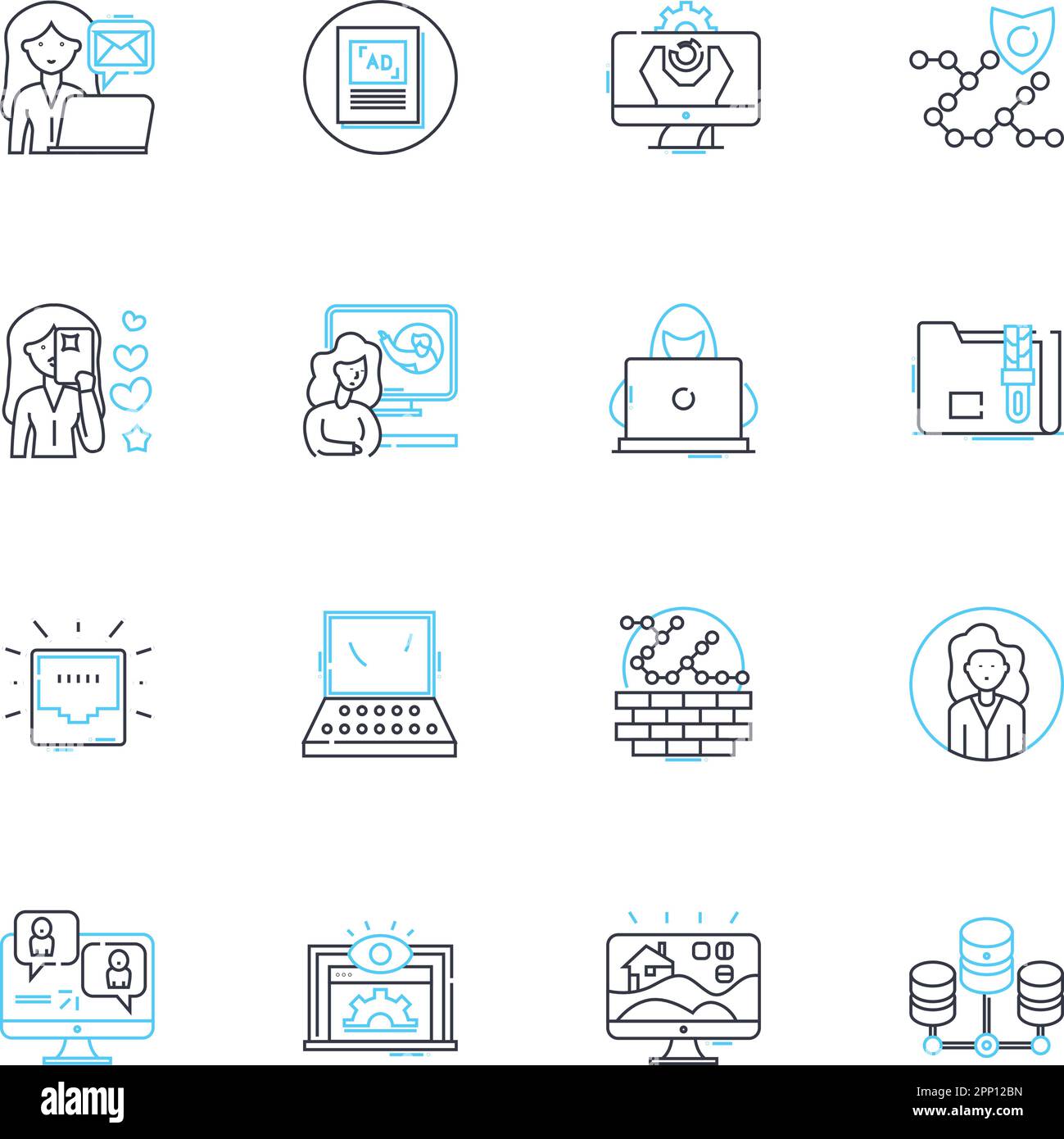 Internet Relations Linear Icons Set Connection Communication Interaction Engagement