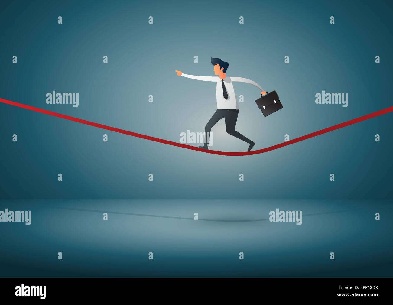 Businessman or man in crisis walking in balance on rope. business ...