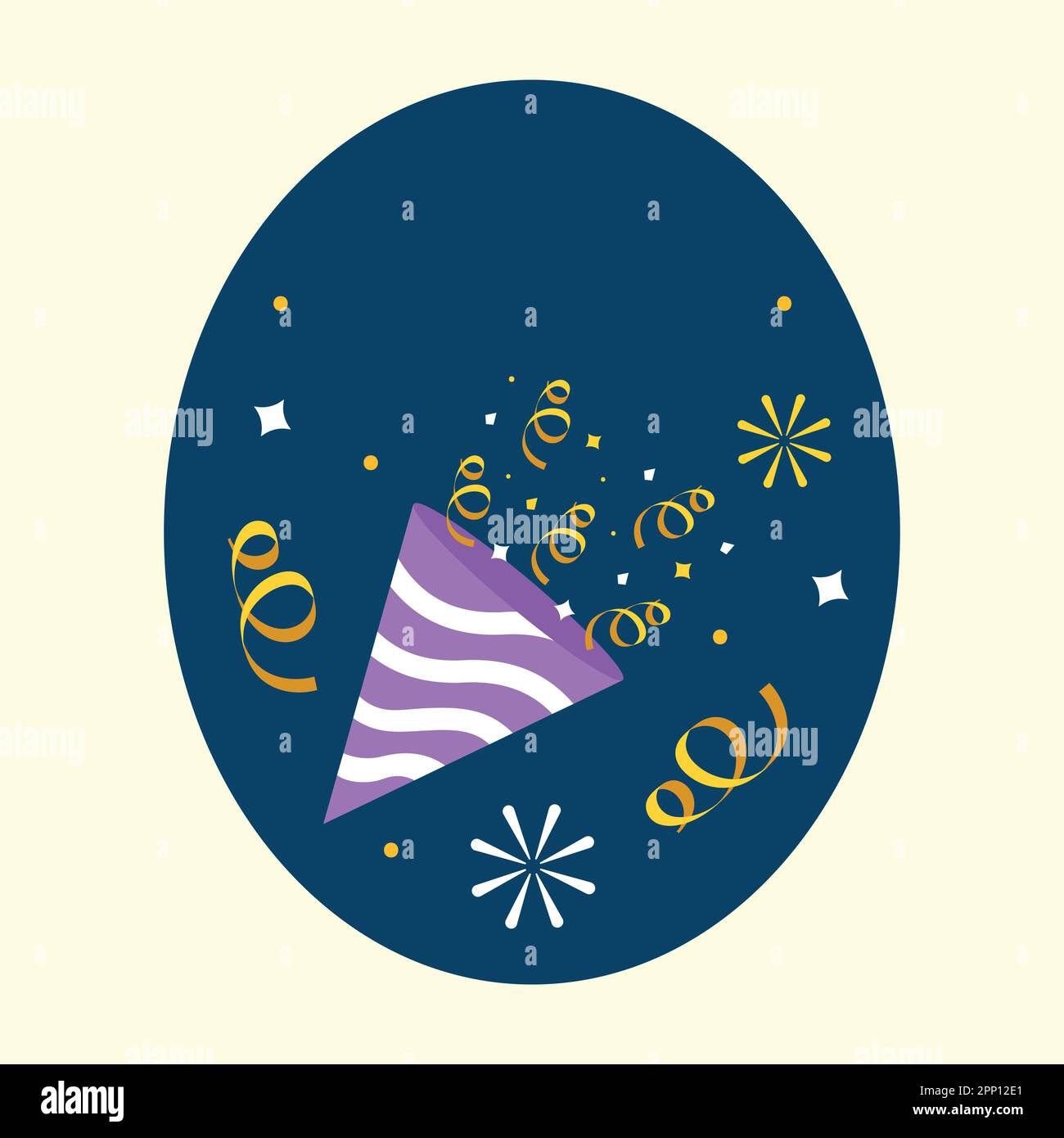 Exploding Party Popper With Confetti Against Circle Blue And Cosmic ...