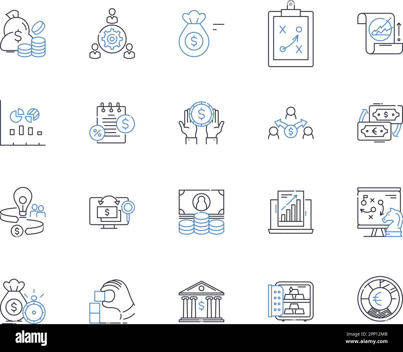 Asset sector line icons collection. Valuation, Management, Investments ...