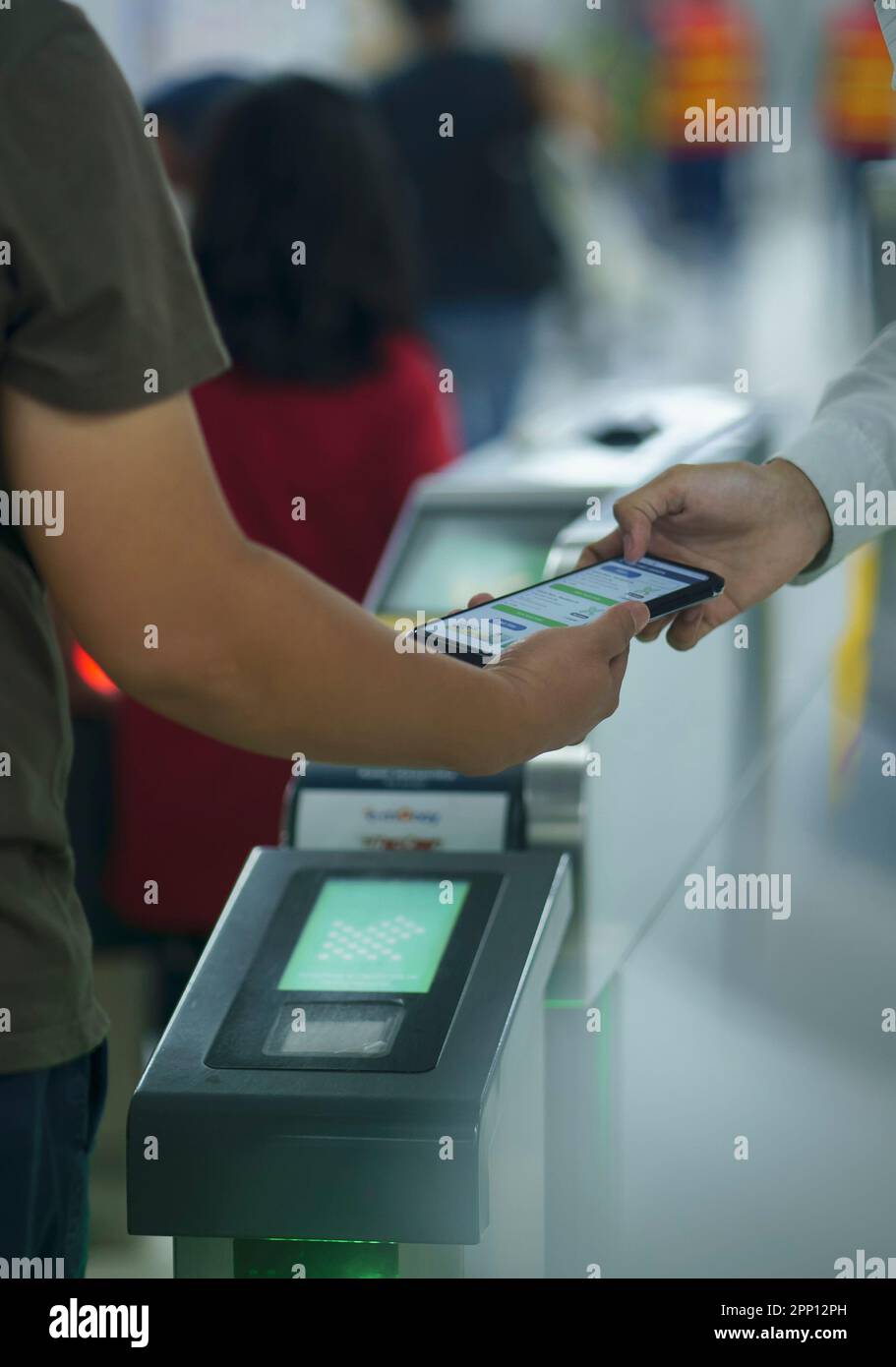 Close up of MRT tapping card in Jakarta, Indonesia. April 20, 2023 ...