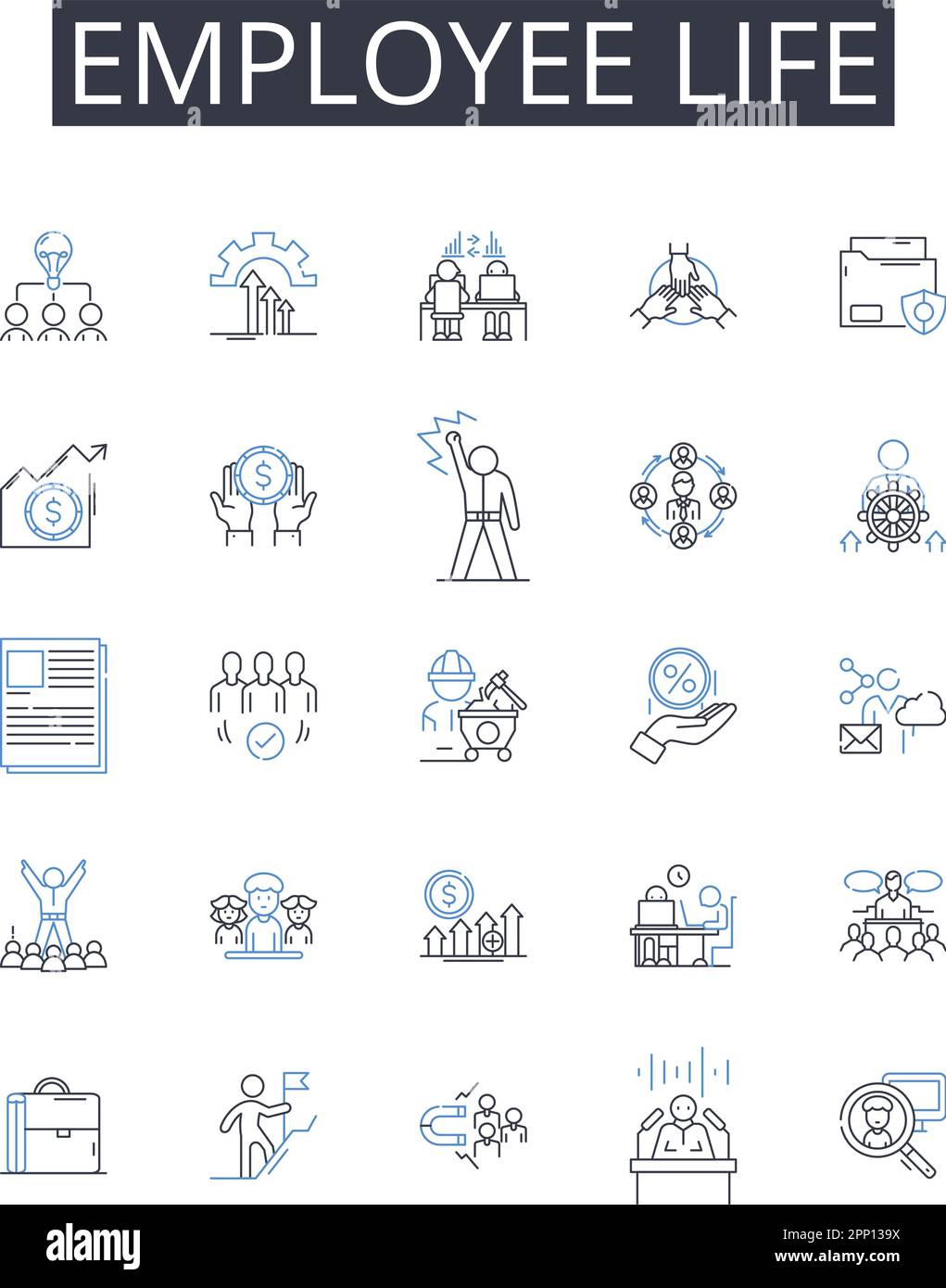Employee life line icons collection. Job security, Workspace wellness ...