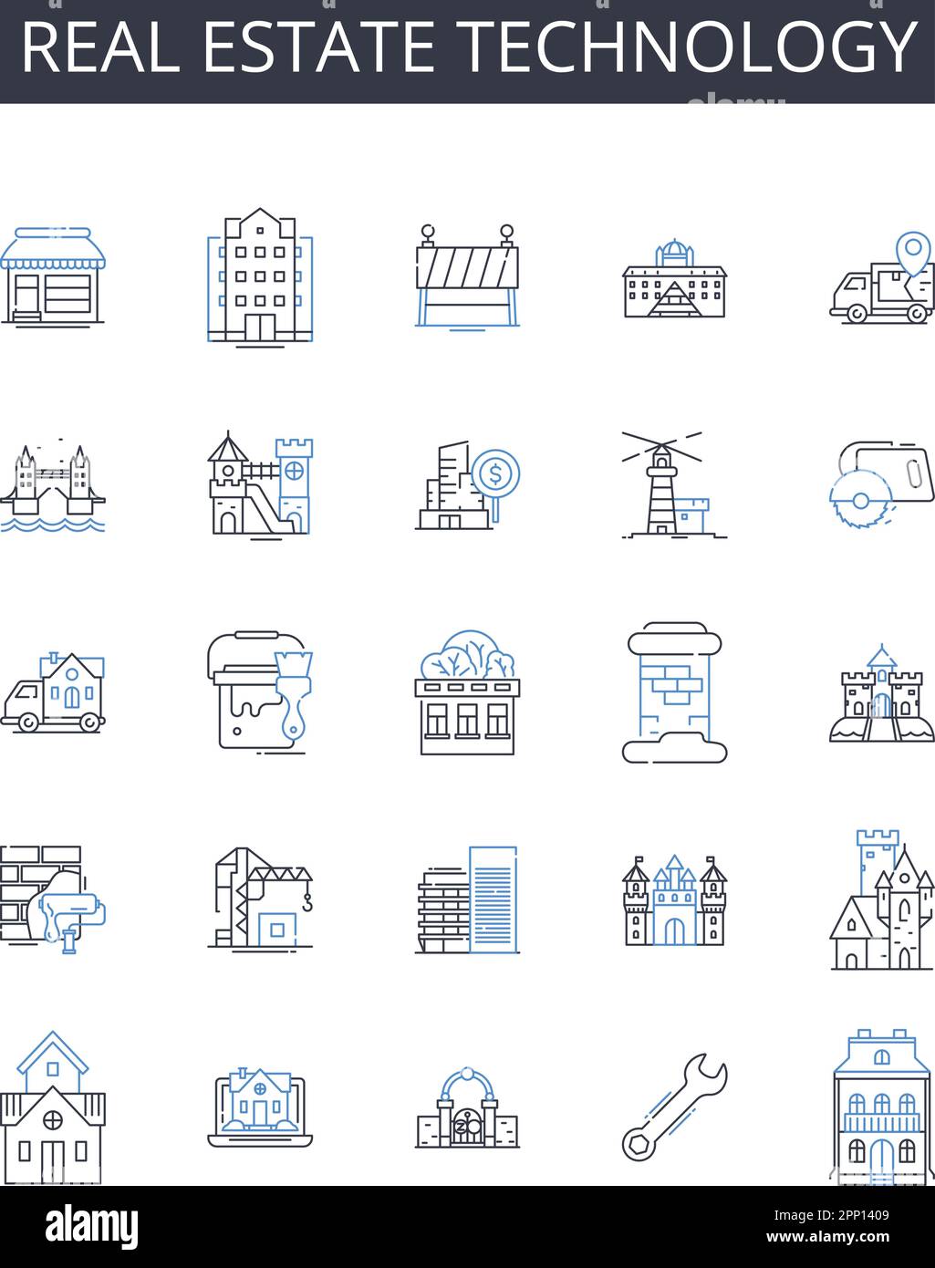 Real Estate Technology line icons collection. PropTech, Property ...