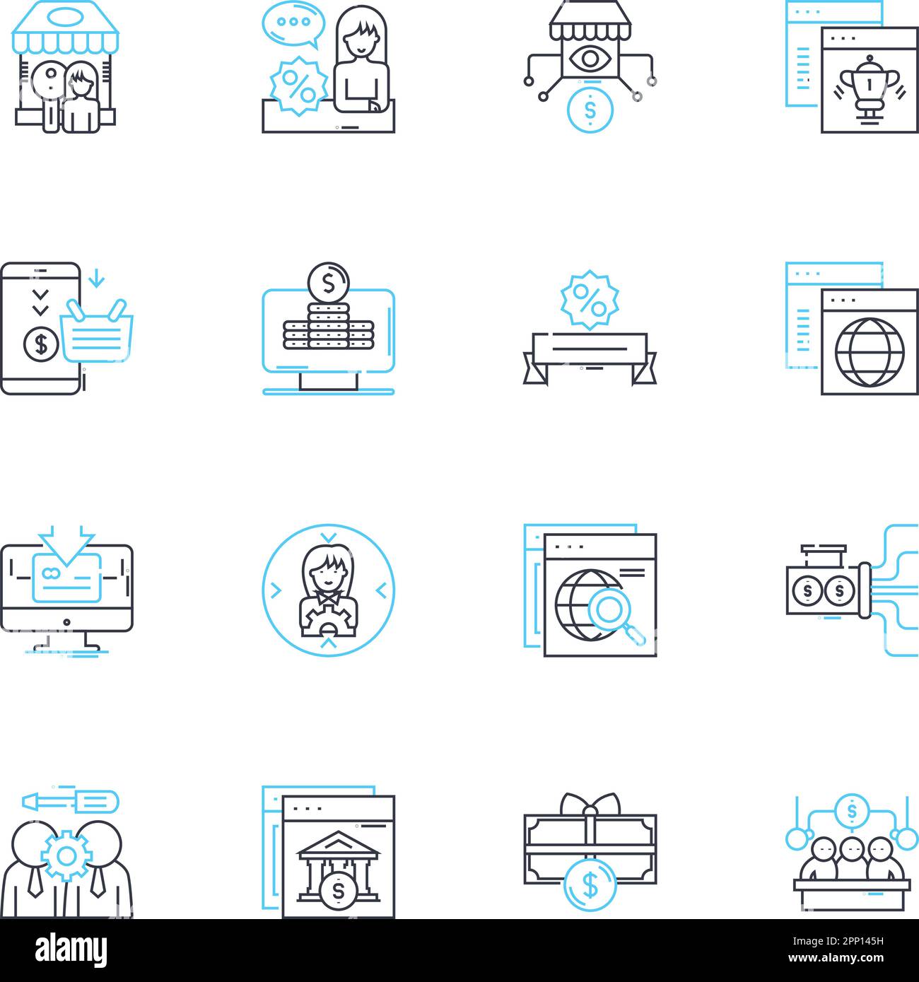 Vend Merchandise linear icons set. Sales, Vending, Products, Pop-up ...