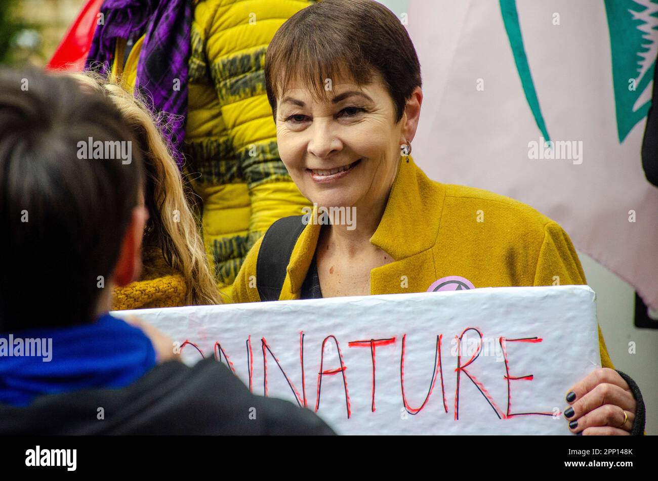 London, UK. 21st Apr, 2023. Caroline Lucas Green Party MP. Protesters ...