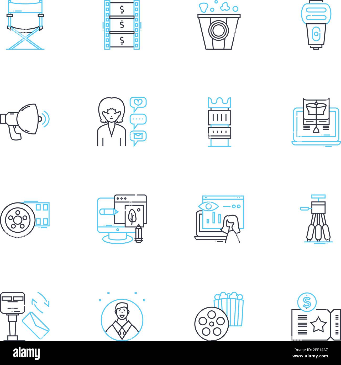 Flicks linear icons set. Movies, Cinema, Popcorn, Film, Blockbuster ...