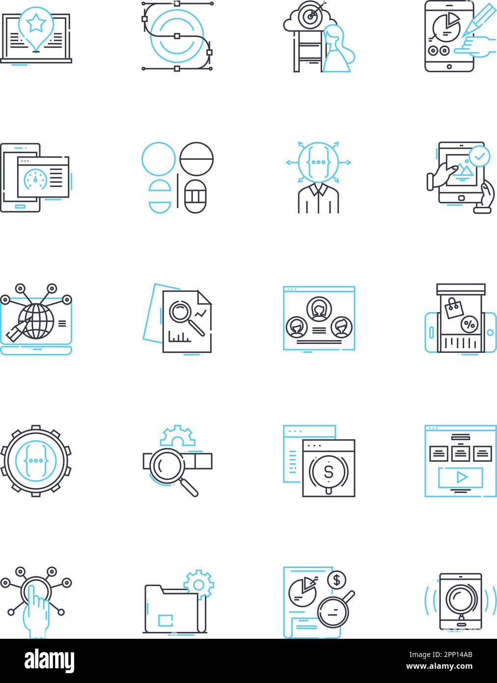 Branding agency linear icons set. Identity, Logo, Strategy, Design ...