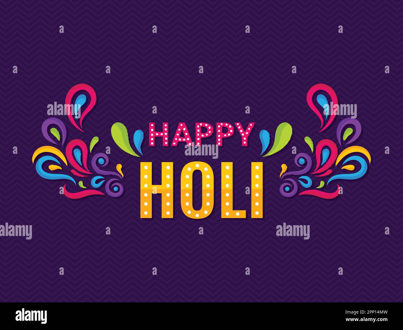 Vector Marquee Lights Happy Holi Text With Colorful Arc Drops On Purple ...