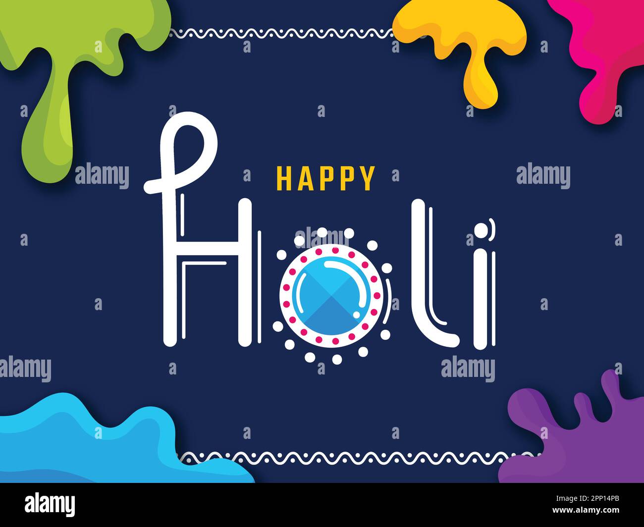 Happy Holi Lettering With Top View Gulal Pot And Paint Color Splash On ...