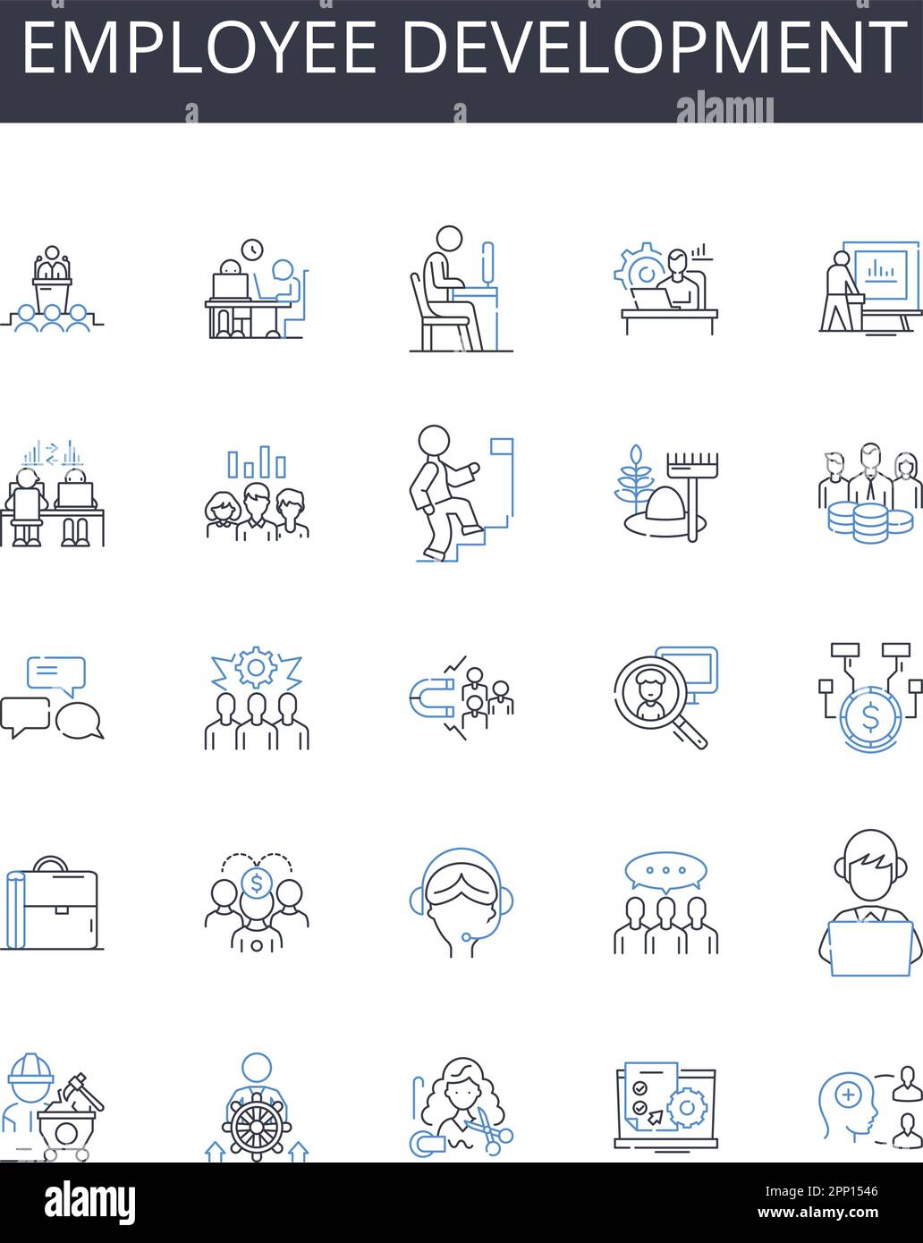 Employee development line icons collection. Conference, Discussion, Seminar, Panel, Forum ...