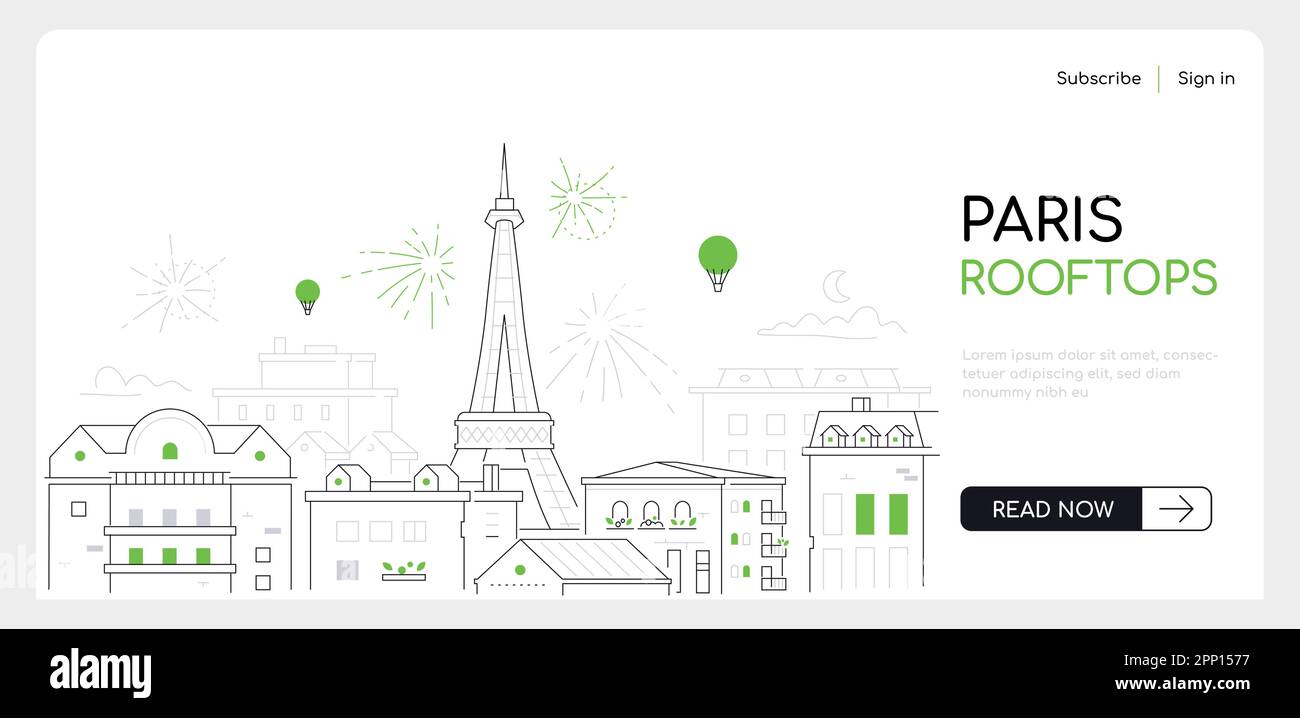 Paris rooftops - modern thin line design style vector banner Stock ...