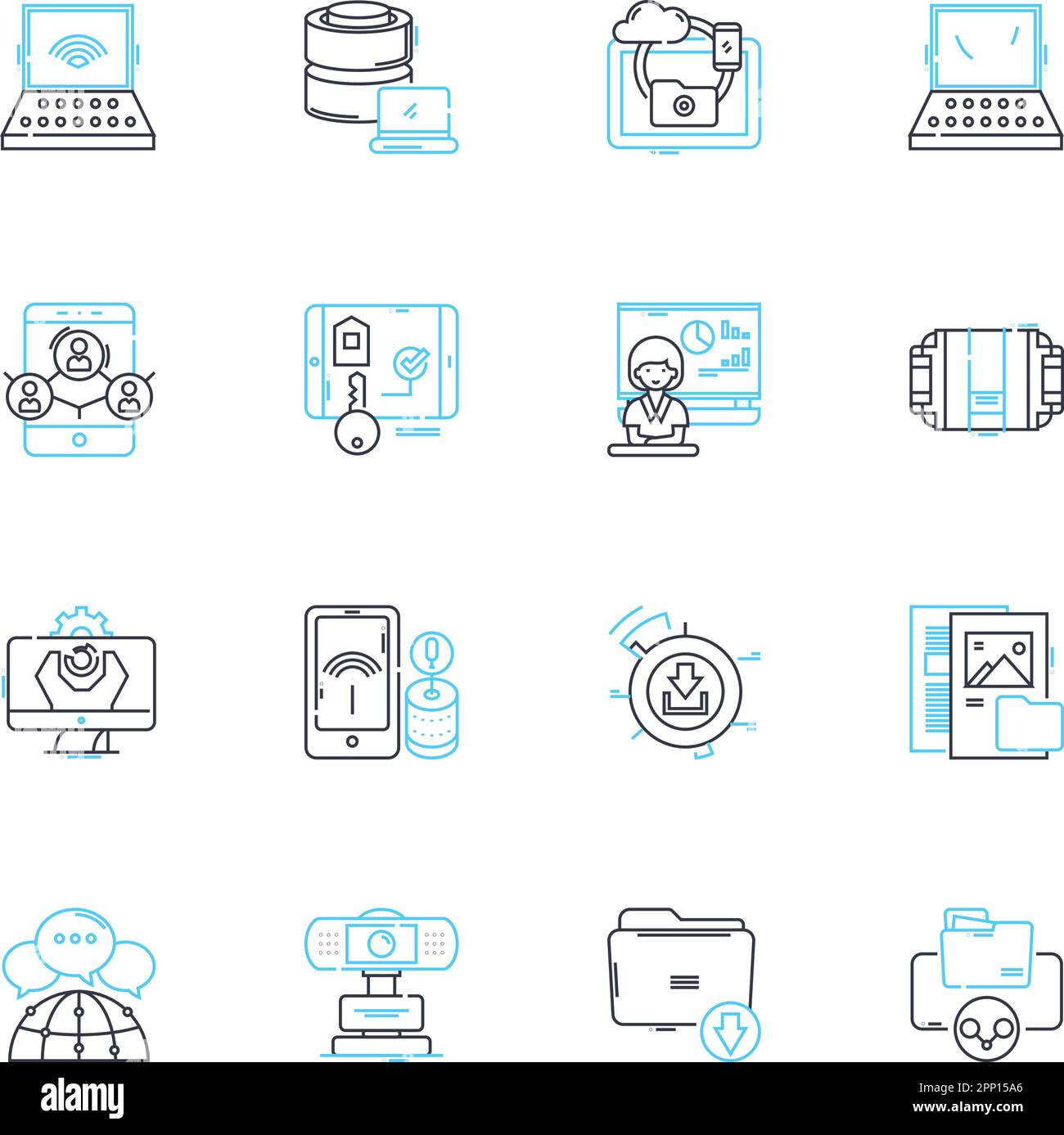 Virtual Security Linear Icons Set Encryption Firewall Authentication Malware Passwords