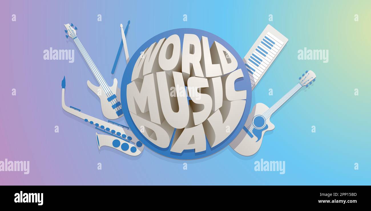 World Music Day design with instruments - graphic stylized type theme ...