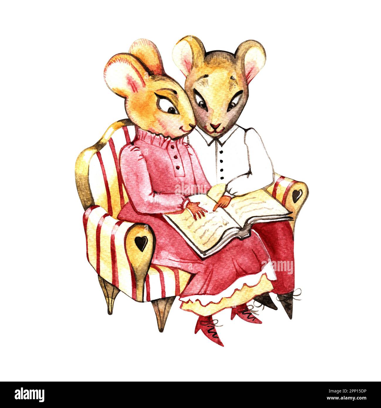 cute couple mice, watercolor illustration, love clipart with cartoon ...