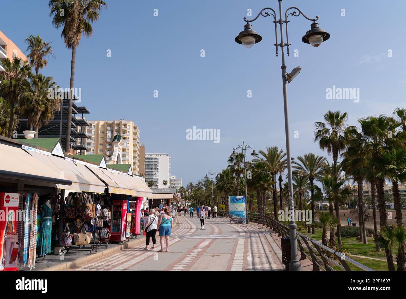 Promenade paseo shops Playa Santa Ana beach Benalmadena Spain Costa Del ...