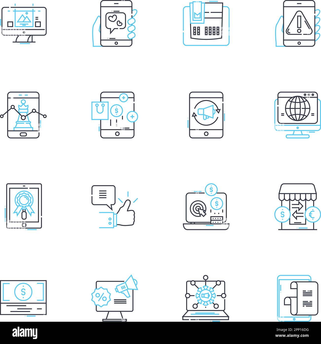 Branding strategies linear icons set. differentiation, positioning ...