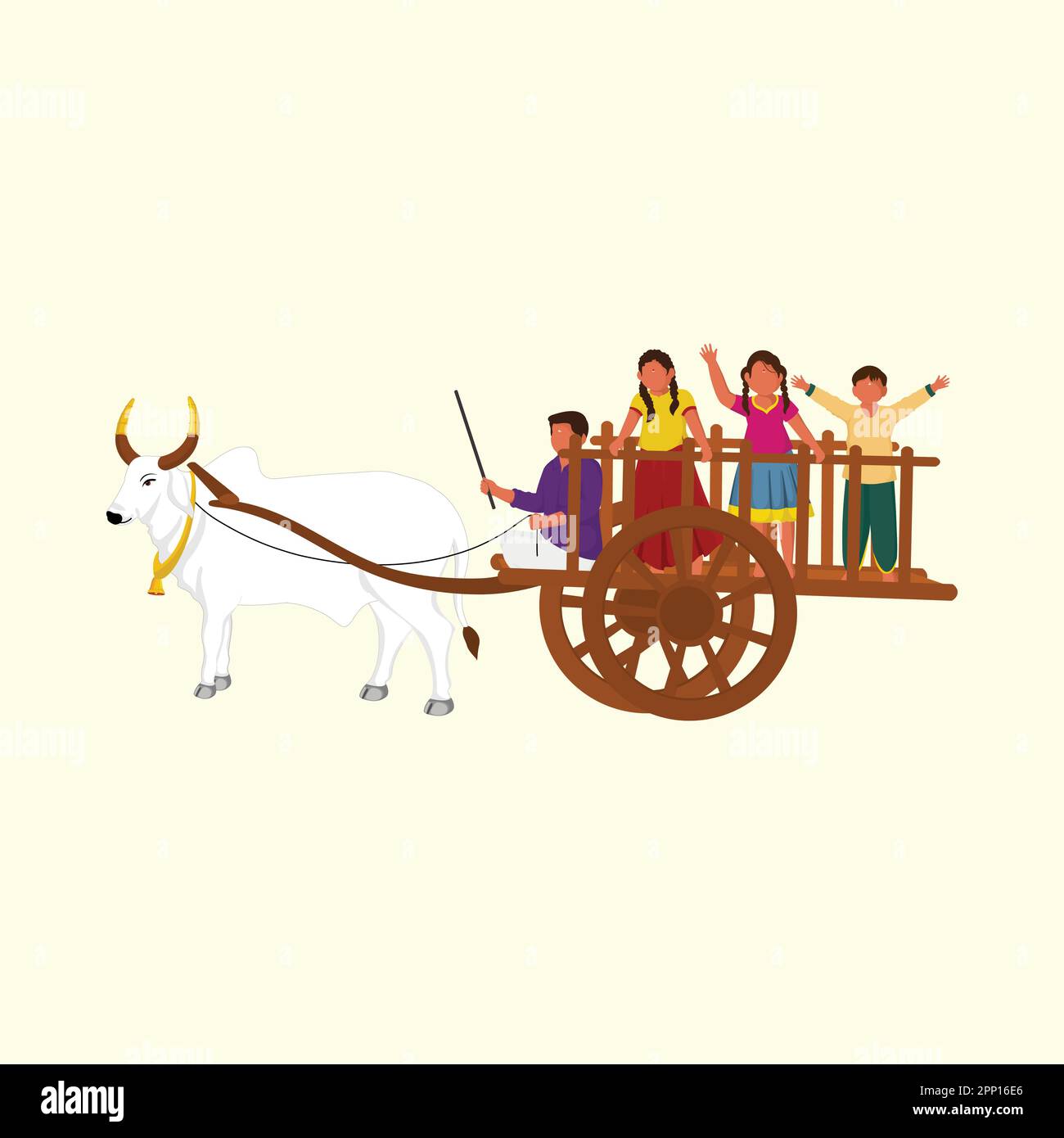 South Indian Man Riding Bullock Cart And Children Enjoying Against ...