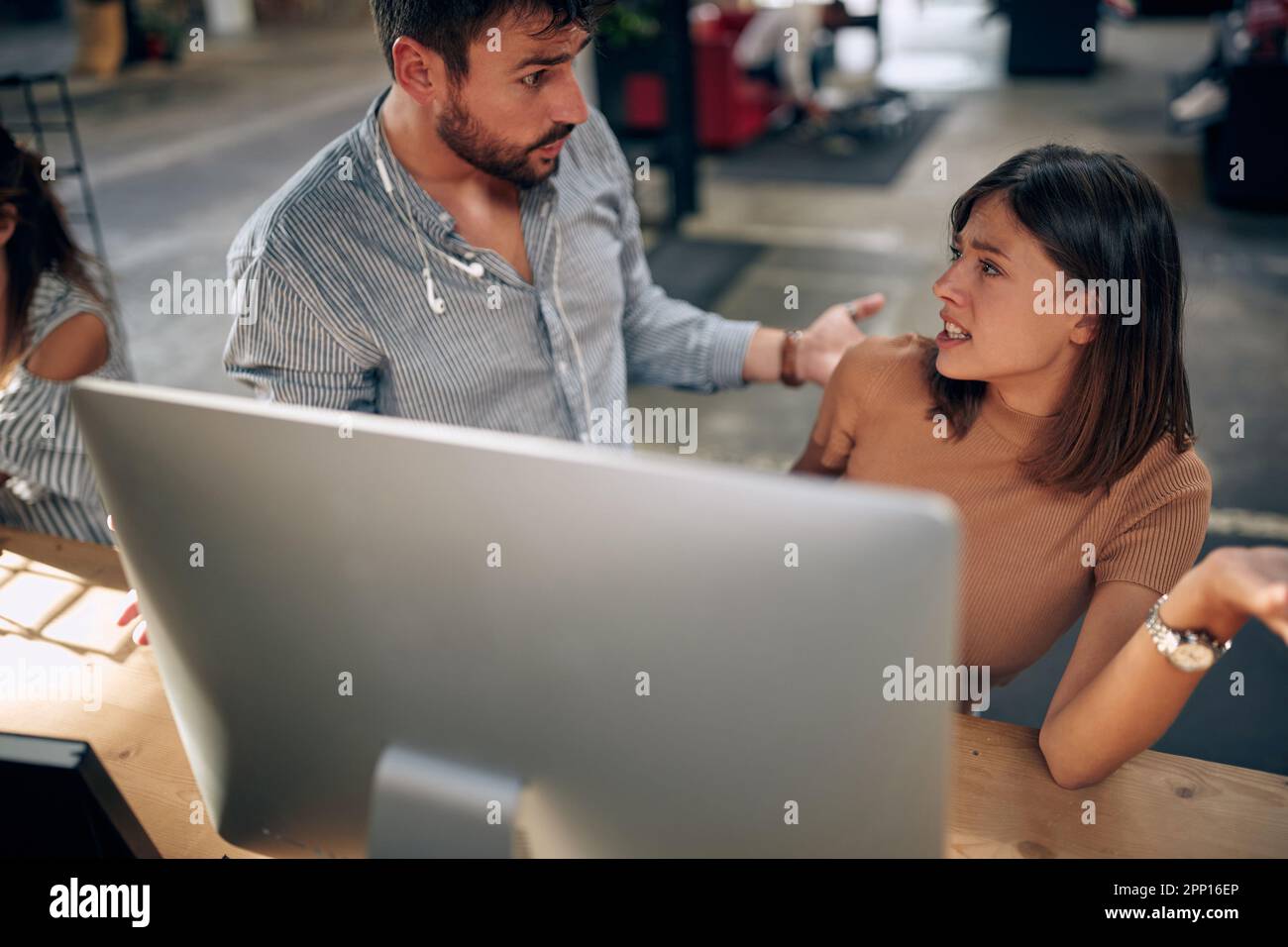 Manager complaining to worker. Angry collegues discussing work ...