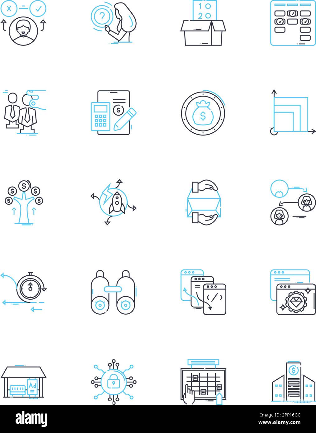 Flexible planning linear icons set. Agile, Adaptable, Versatile, Responsive, Dynamic, Fluid ...