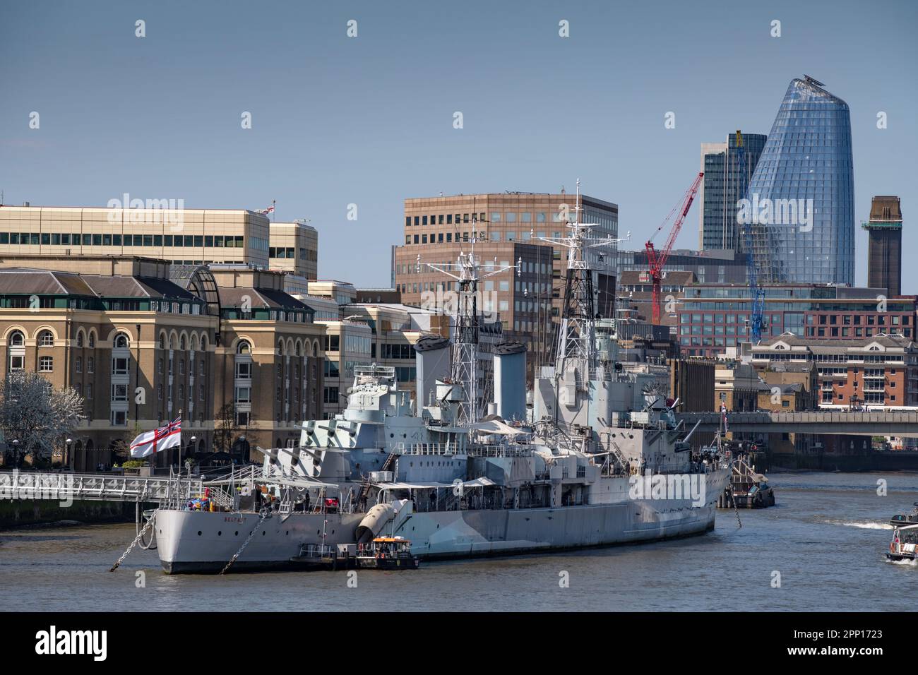 London HMS Belfast on the River Thames April 2023 HMS Belfast is a Town-class light cruiser that ...