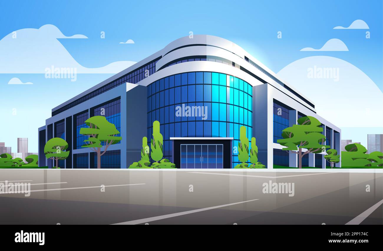 modern office building exterior commercial business center with large panoramic windows glass ...