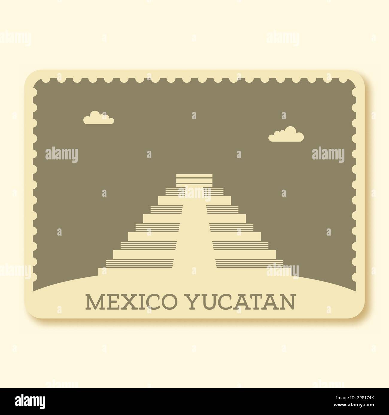 Mexico Yucatan Stamp Or Poster Design In Ecru Olive And Beige Color ...
