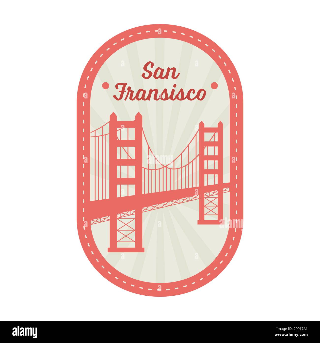 Flat Golden Gate With Rays On Oval Background For San Francisco Stamp ...