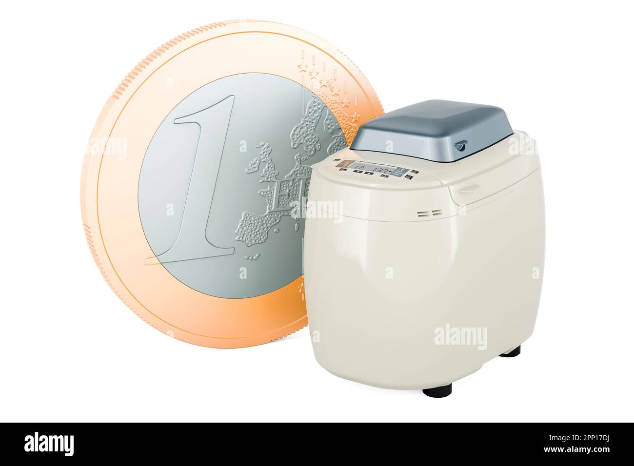 Bread making machine with euro coin, 3D rendering isolated on white ...