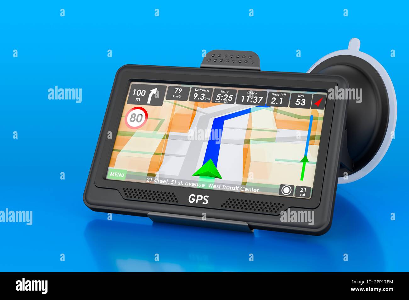 GPS navigation device on blue backdrop, 3D rendering Stock Photo - Alamy
